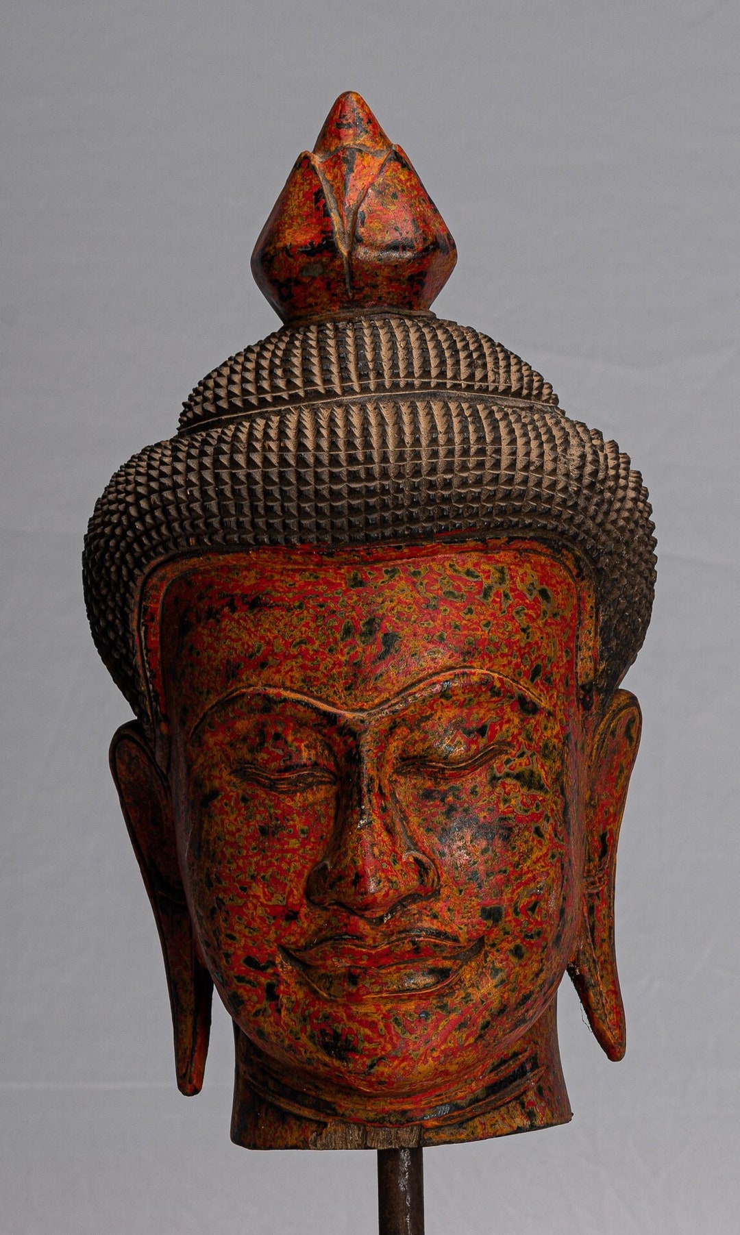 Buddha Statue Antike Khmer Stil Südost Asien Rot Holz Buddha Kopf ...