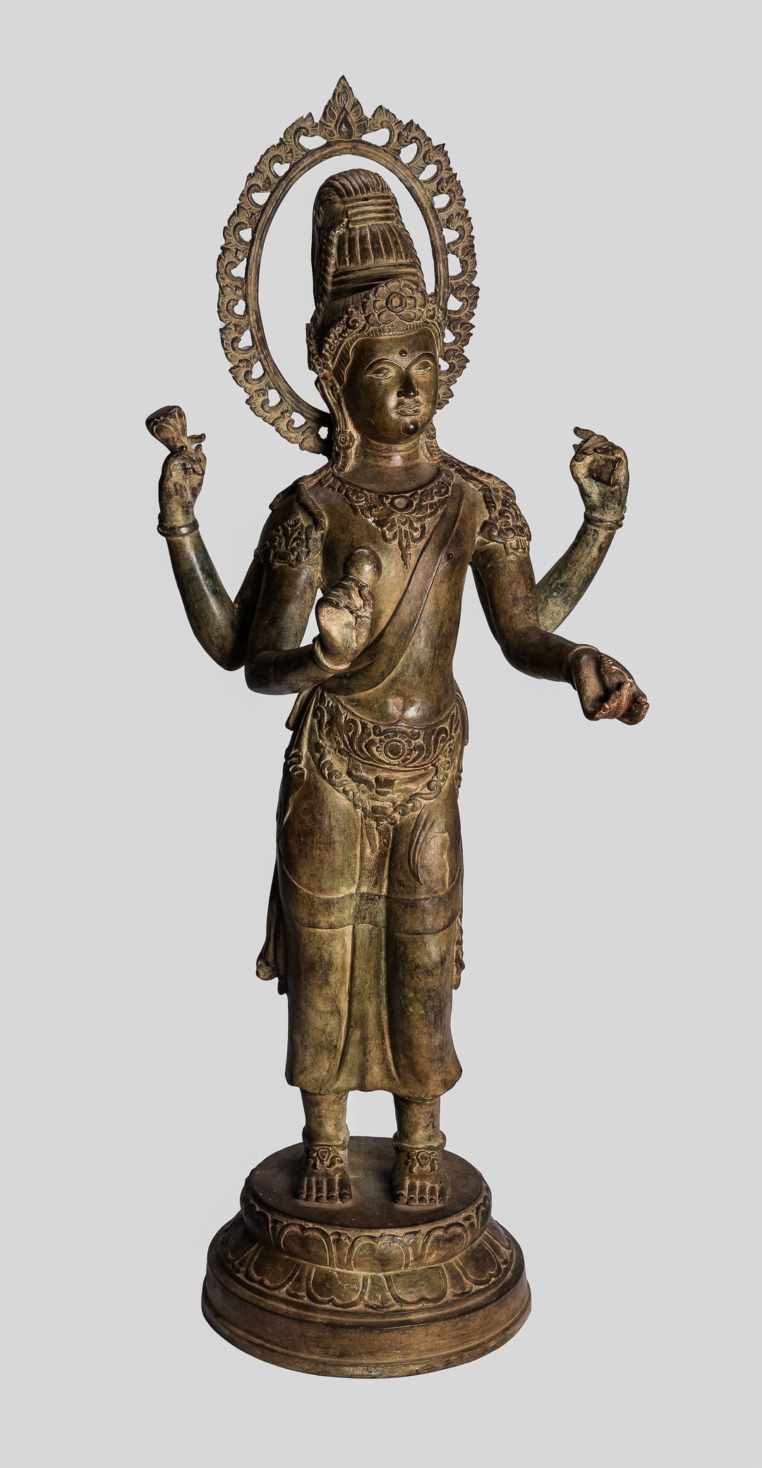 Vishnu Statue - Antique Thai Style Bronze Standing Four Arm Vishnu ...