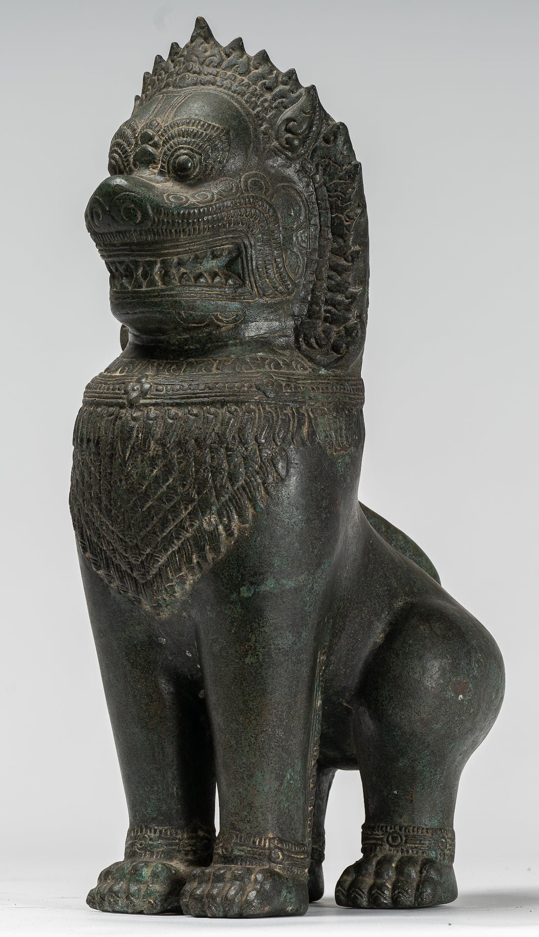Temple Lion - Antique Khmer Style Bronze Standing Temple Guardian or ...