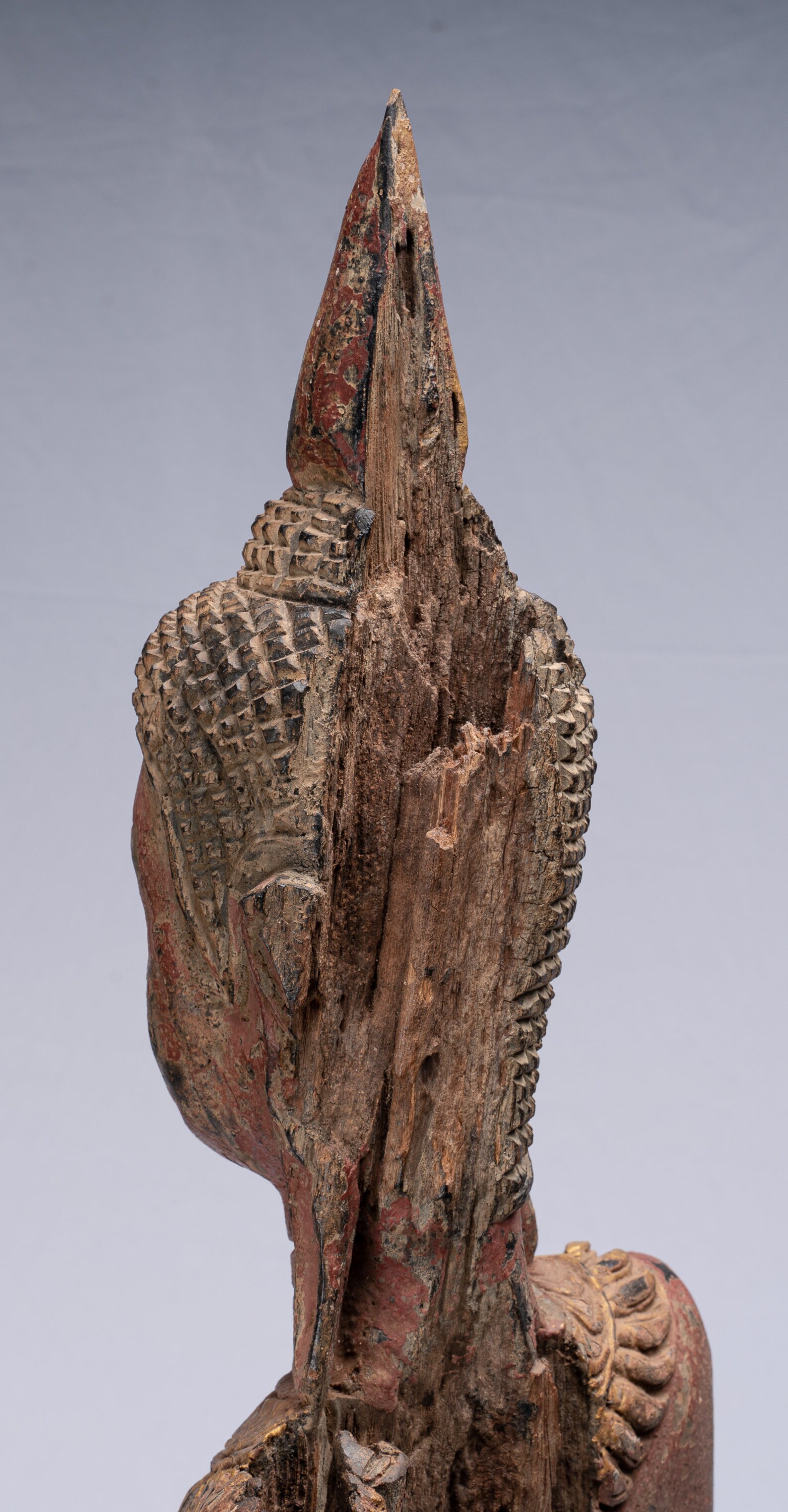 Buddha Statue - Antique Khmer Style Wood Standing Thoughtful Sunday ...
