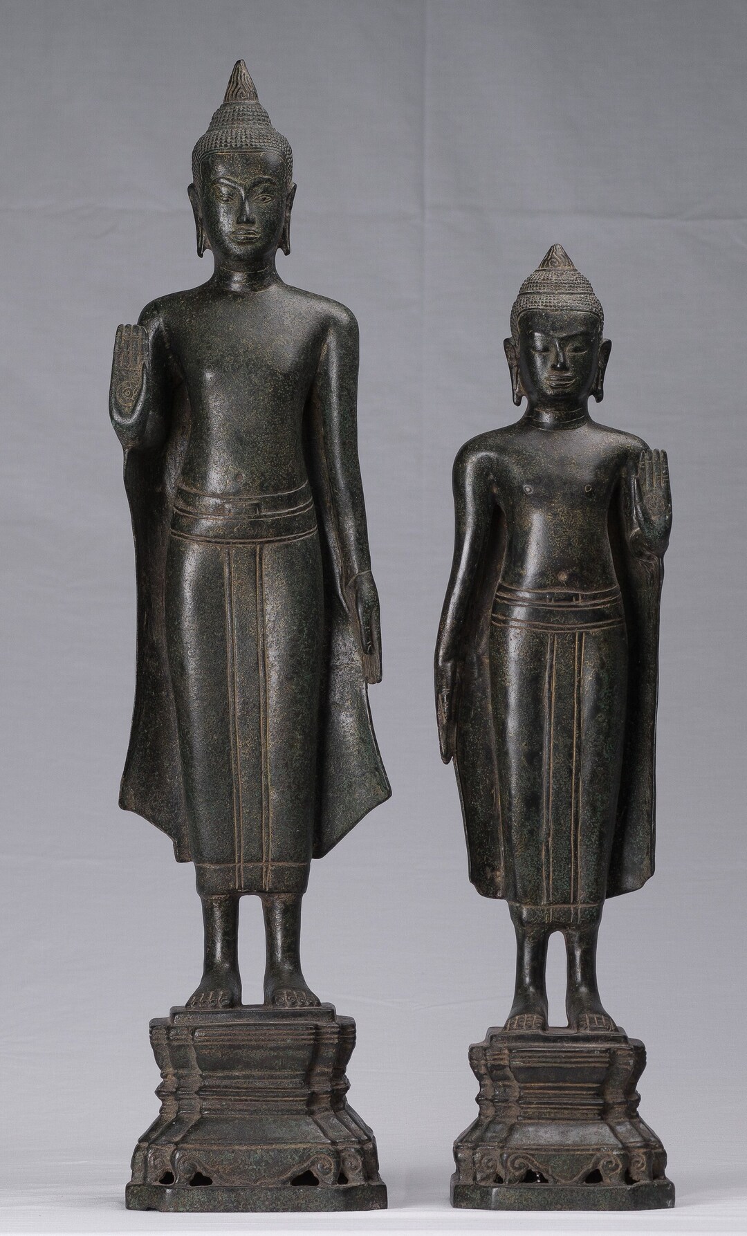 Buddha Statues - Antique Khmer Style Bronze Standing Abhaya Protection ...