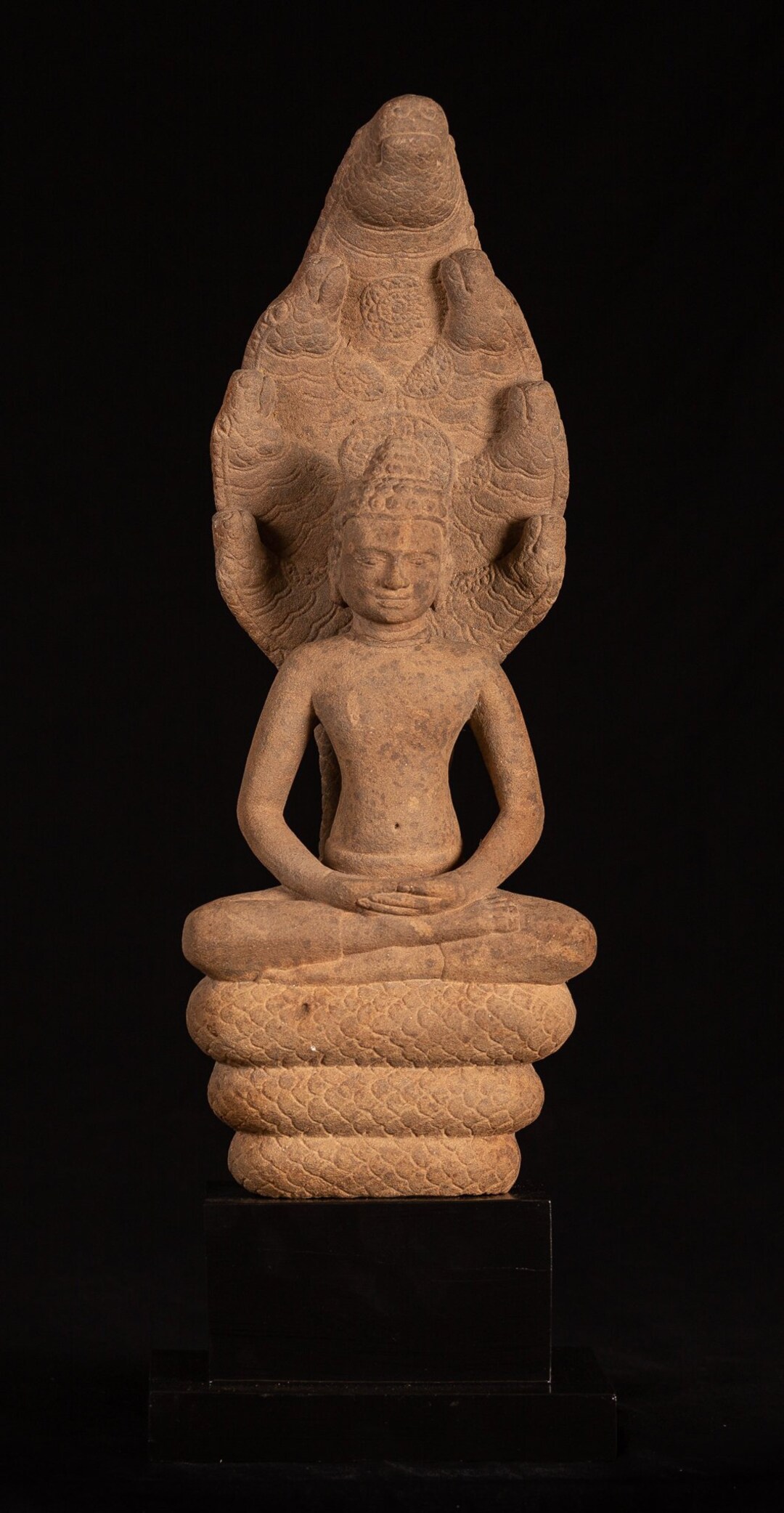 Buddha Statue - Antique Dvaravati Style Thai Stone Naga Meditation ...