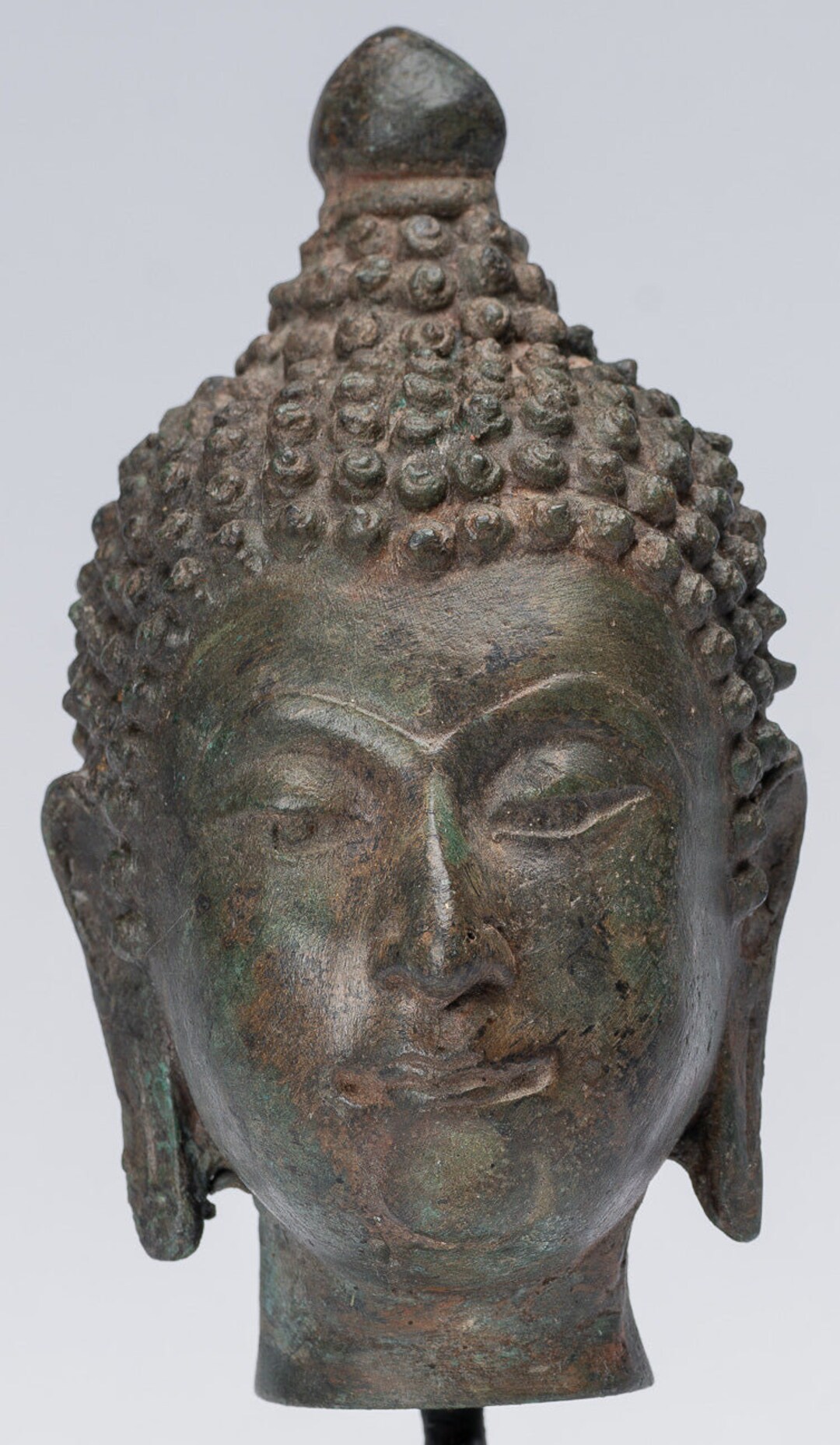 Buddha Head - Antique Thai Style Chiang Saen Mounted Bronze Buddha Head ...