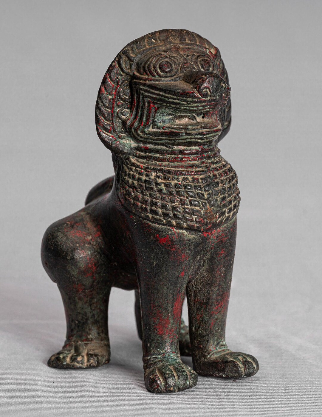 Temple Lion - Antique Khmer Style Bronze Standing Temple Guardian or ...
