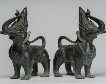 Antique Burmese Style Bronze Standing Chinthe Guardian Temple Lions - 12cm/5" (pair) - Etsy