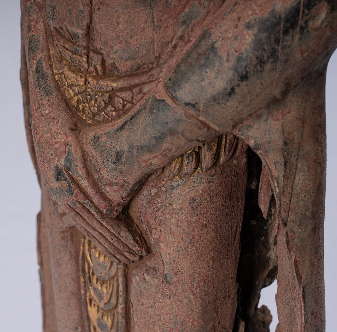 Buddha Statue - Antique Khmer Style Wood Standing Thoughtful Sunday ...