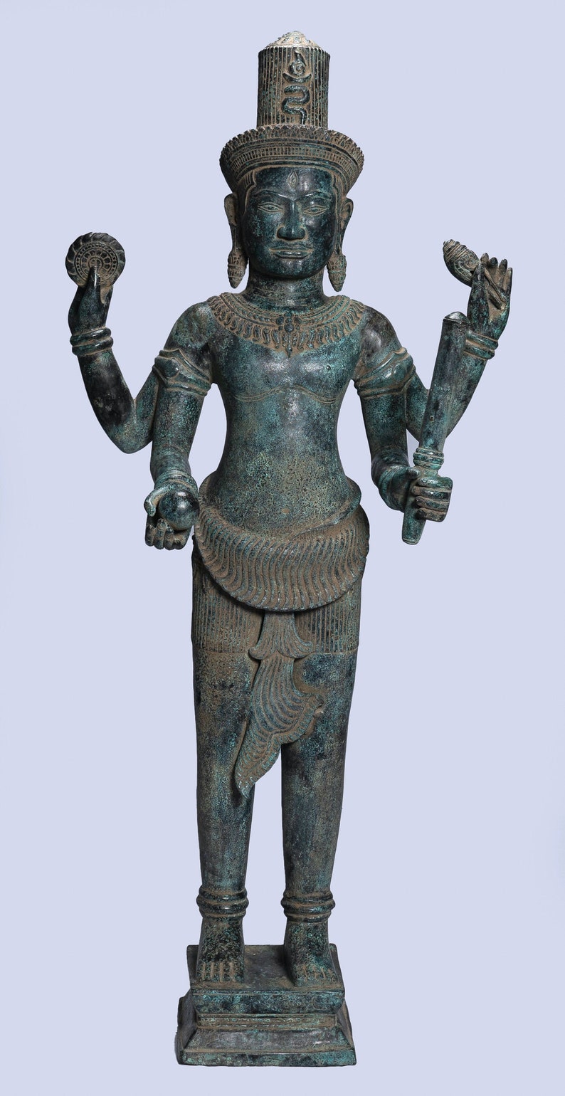 Antique Khmer Style Bronze Standing Vishnu Statue - Protector - 130cm ...