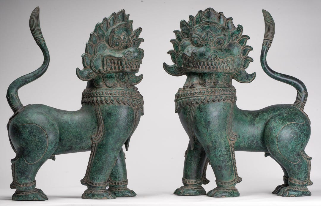 Antique Chinese Style Temple Guardian Lion Foo Dogs Imperial Lion ...