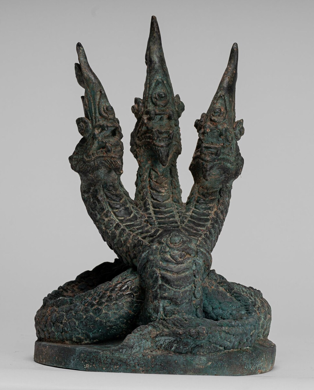 Antique Thai Style Bronze Protective Three Headed Naga, Snake or ...