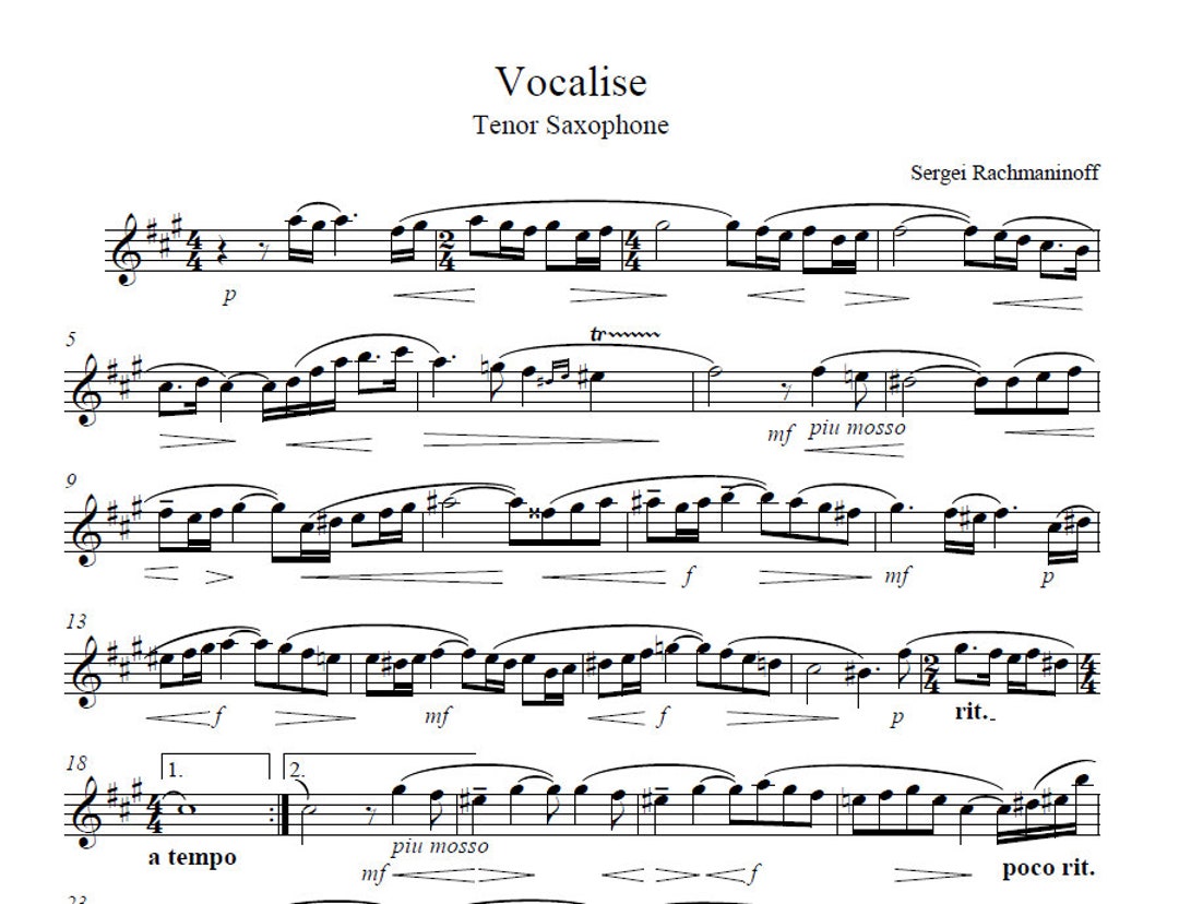 Vocalise - Rachmaninoff - Arrangement for Tenor Sax & Piano - Etsy