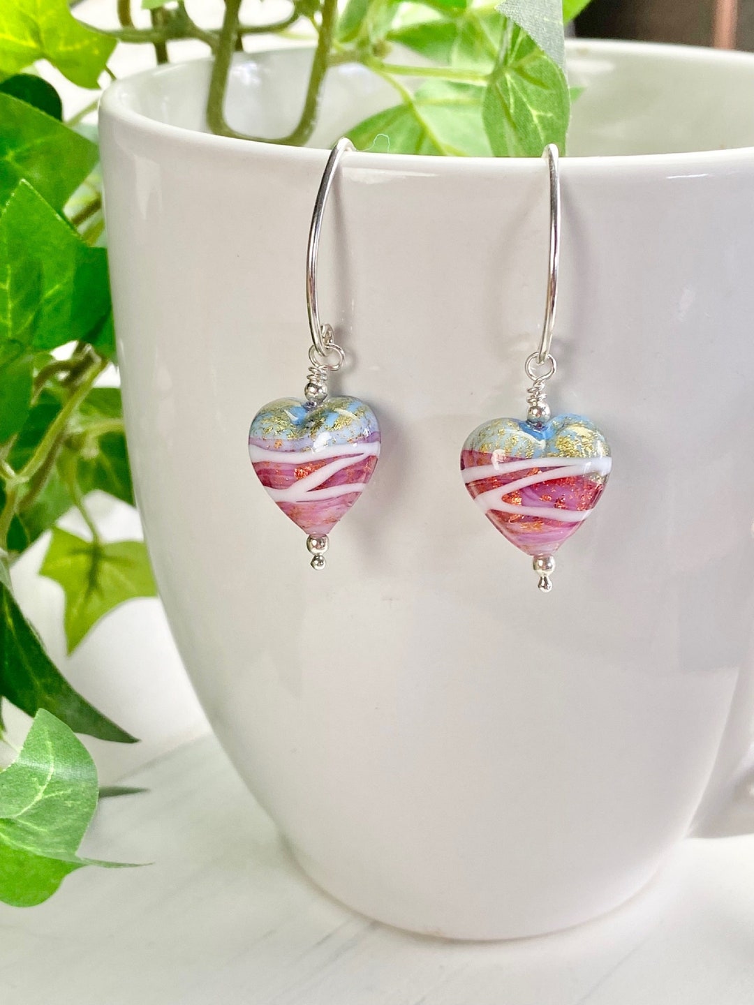 Glass heart earrings store