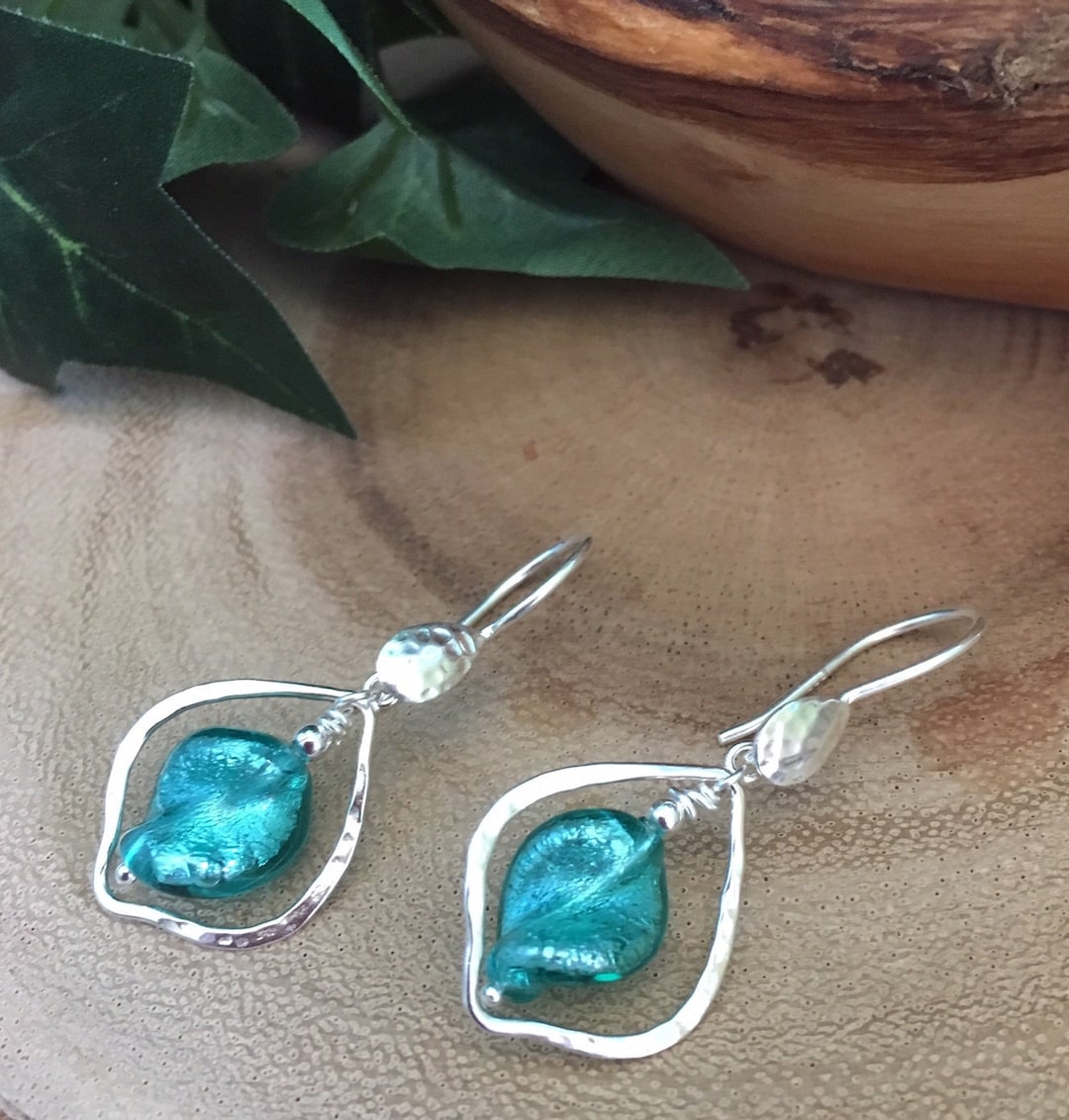 Murano Earrings Murano Glass Jewelry Hammered Sterling Silver Venetian ...