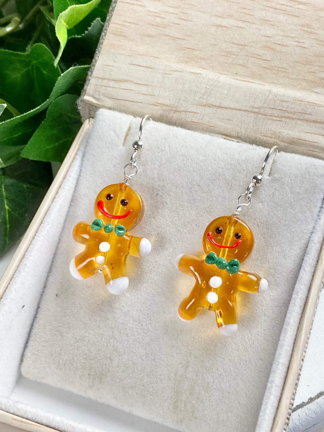 Gingerbread Man Earrings - Holiday Jewelry - Venetian Glass Earrings ...