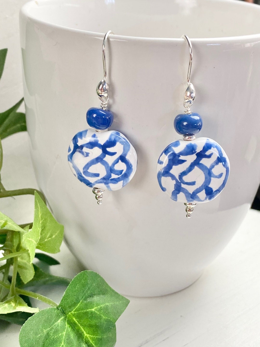 Kazuri Bead Earrings Kazuri Jewelry African Bead Jewelry Dutch Blue - Etsy