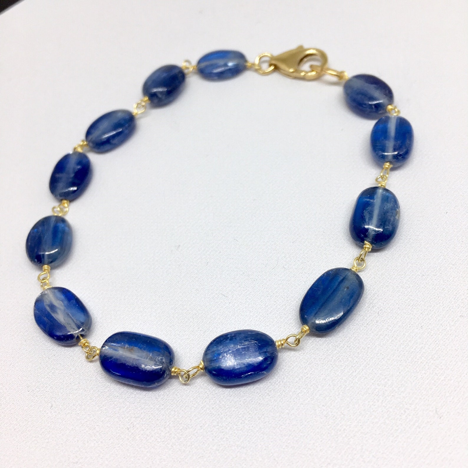 Kyanite Beaded Bracelet Blue Kyanite Jewelry Gemstone Link | Etsy