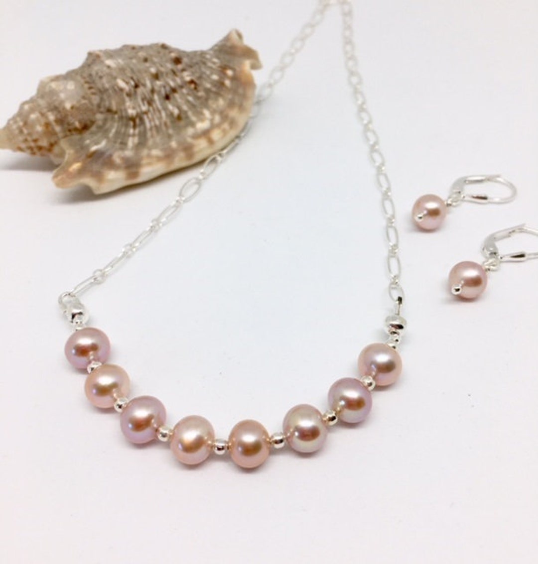 Ballet Pink Pearl Necklace Set Pearl Jewelry Bridal - Etsy