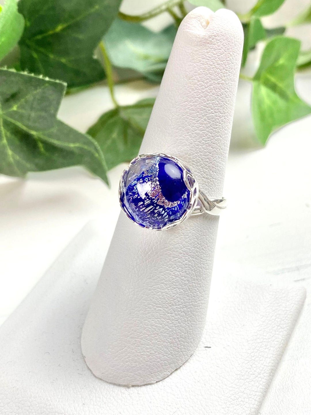 Venetian Glass Ring - Murano Jewelry - Solitaire Ring - Blue Ring ...