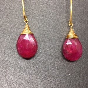 Gold Ruby Earrings Ruby Jewelry July Birthday Gift Red Earrings Wire Wrapped Earrings July ...