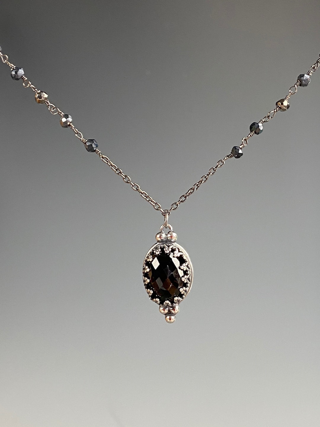 Black Spinel Pendant Necklace - Spinel Jewelry - Vintage Inspired ...