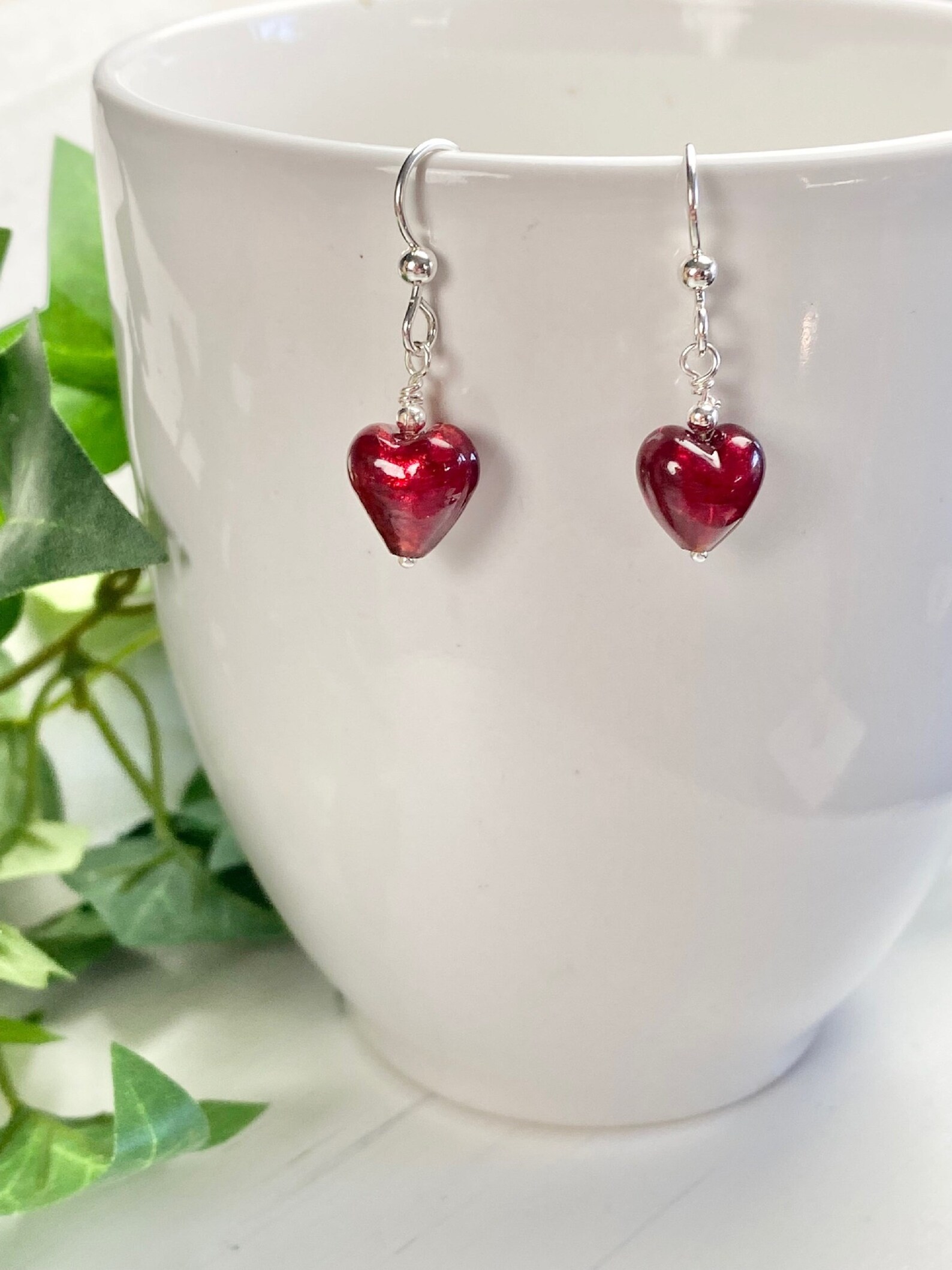 Red Heart Earrings - Heart Jewelry - Venetian Glass Earrings - Red ...