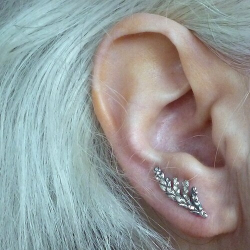 Leaf Ear Climbers Nature Ear Cuffs Sterling Silver Cedar Etsy
