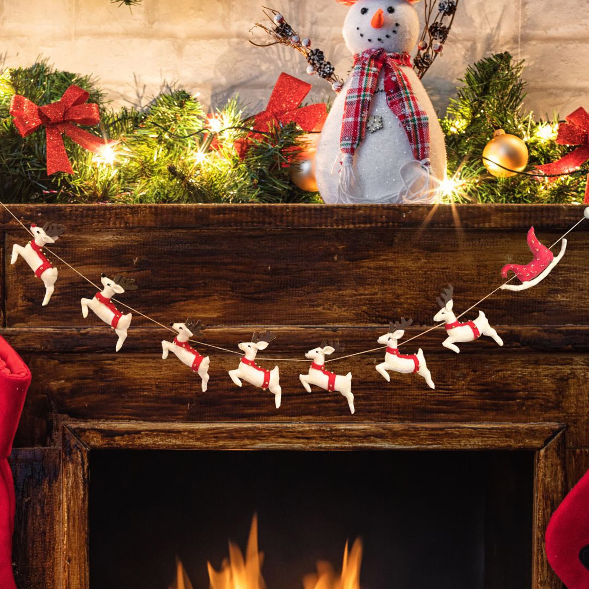 Santa's White Reindeer W/ Jingle Bells Christmas Felt Wool Garland ...