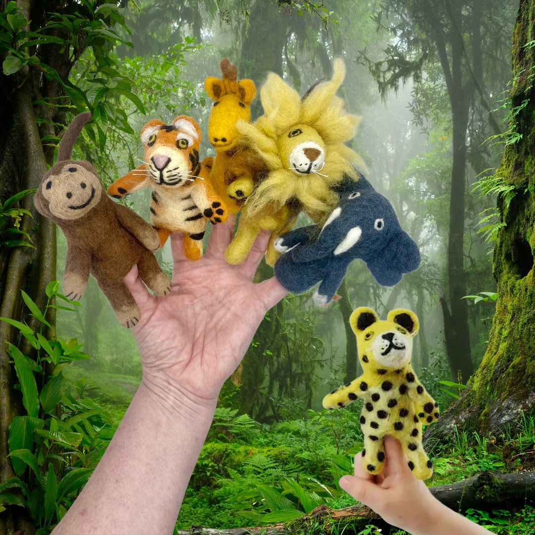 Set of 6 Handmade Eco-friendly Felt Wool Jungle Safari Friends Finger ...