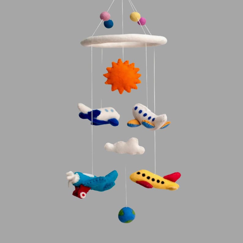 Adorable Airplane Mobile for Nursery Handmade Natural Wool Felt-made in ...