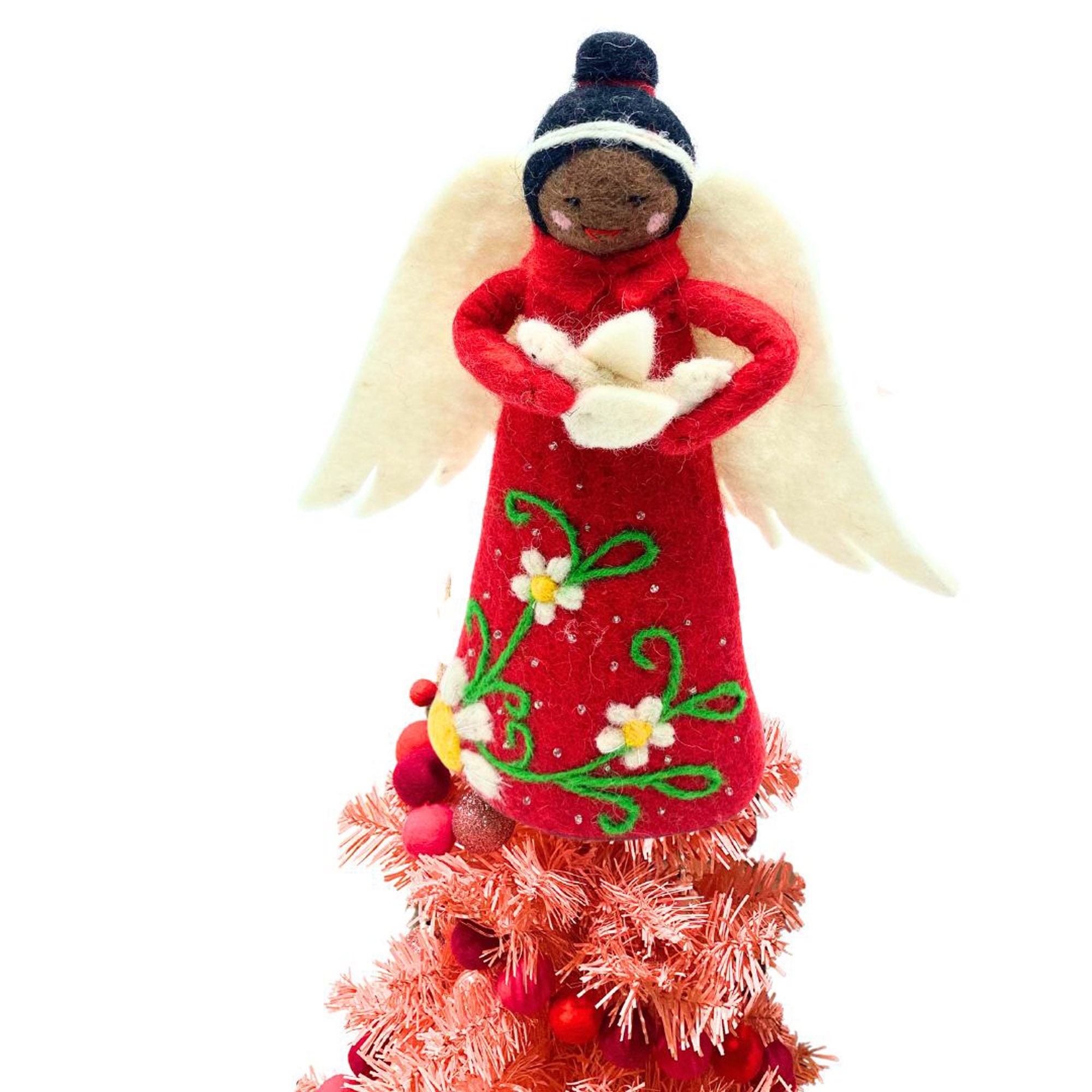 Handmade Felt Black Angel Tree Topper Holding White Dove-hand Felted ...