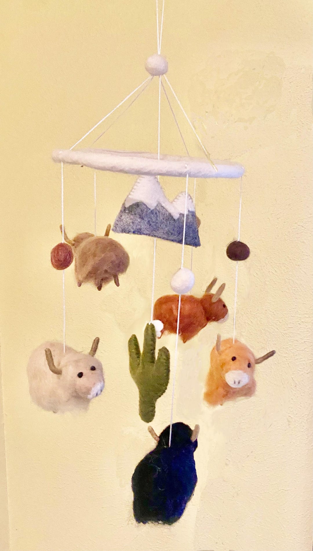 Highland Cow-cowboy Mobile for Nursery-handmade Natural Wool Felt-made ...