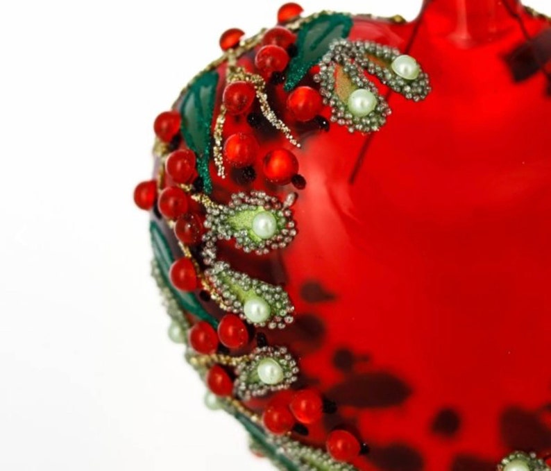 Blown Glass Heart Christmas Ornament:jewel Embellished Heart Bauble ...
