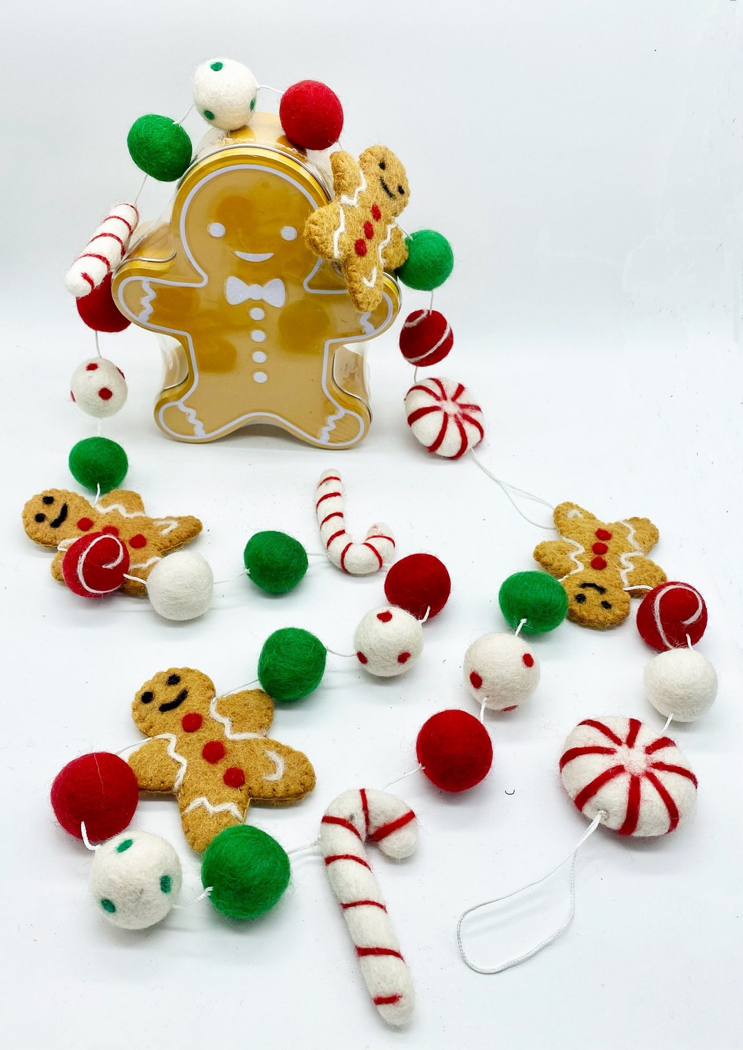 Christmas Candy Cane & Gingerbread Man Felt Garland-christmas Mantel ...