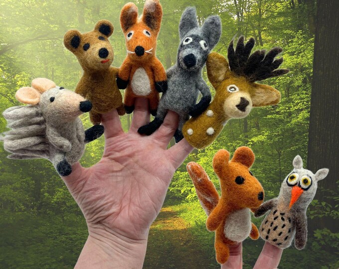 Set of 7 Handmade Eco-friendly Felt Wool Forest Friends Finger Puppets ...