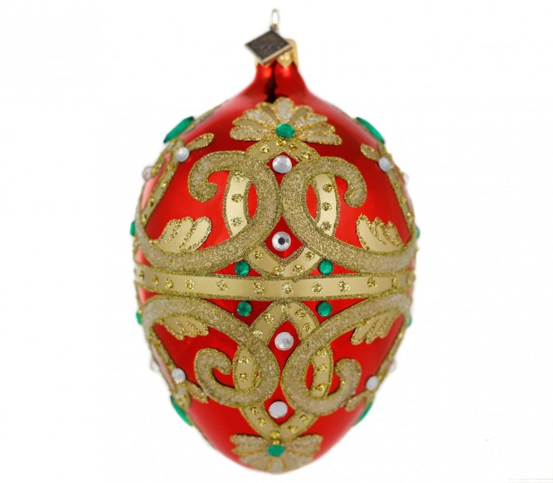 Christmas Golden Volutes Blown Glass Egg Ornament-handmade Faberge Egg ...