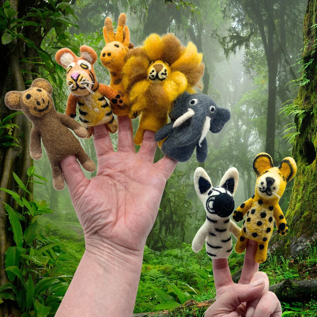 Felt Wool Finger Puppets: Handmade Jungle Safari Animals Set-felt ...