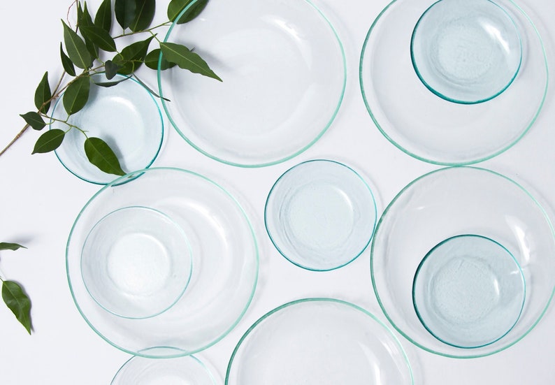 Clear Glass Plates, Dinnerware Set of 8, Handmade Gift for Zero Waste ...
