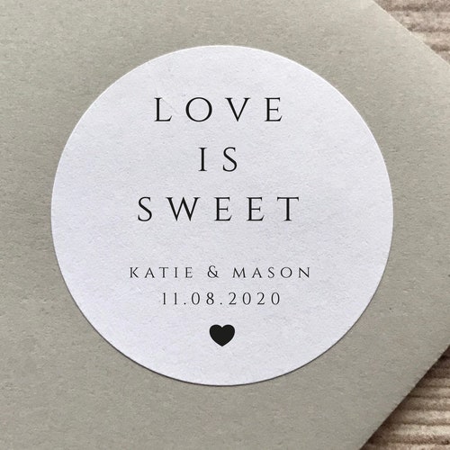Love Is Sweet Sticker Personalised Wedding Favour Stickers Etsy Uk