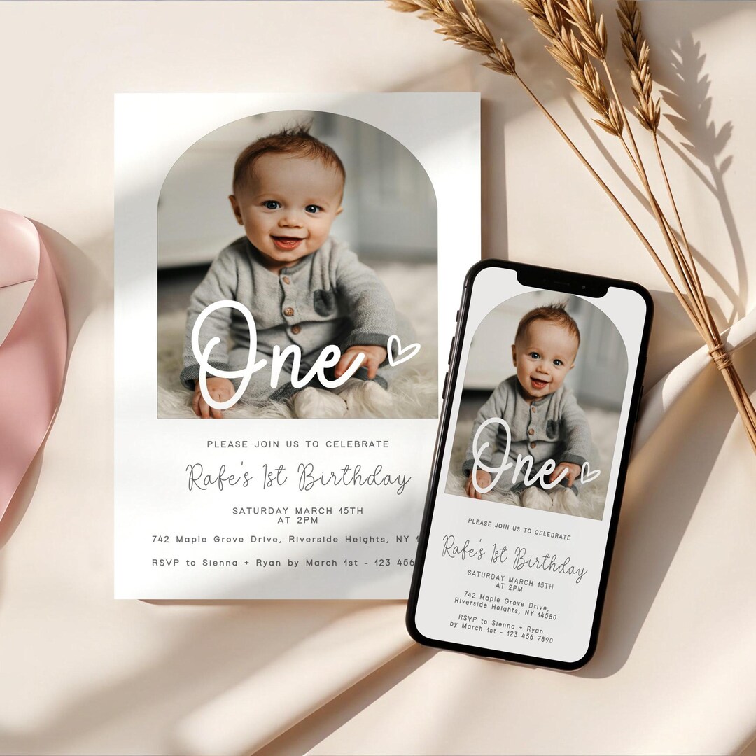 Editable 1st Birthday Photo Invitation, Printable First Birthday Party ...