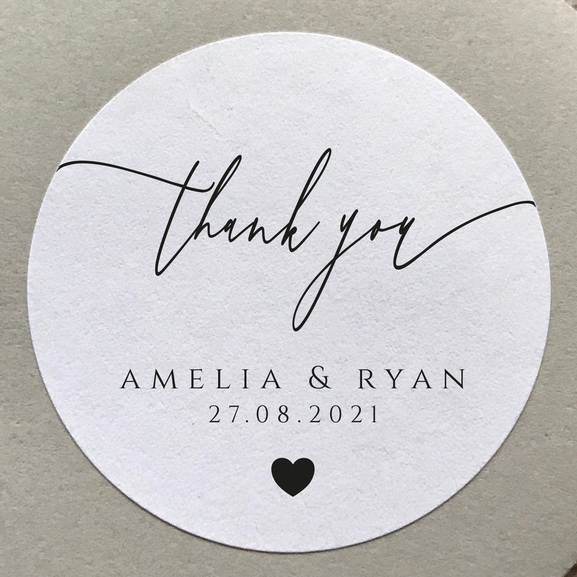 Calligraphy Thank You Favour Stickers, Personalised Wedding Favour ...