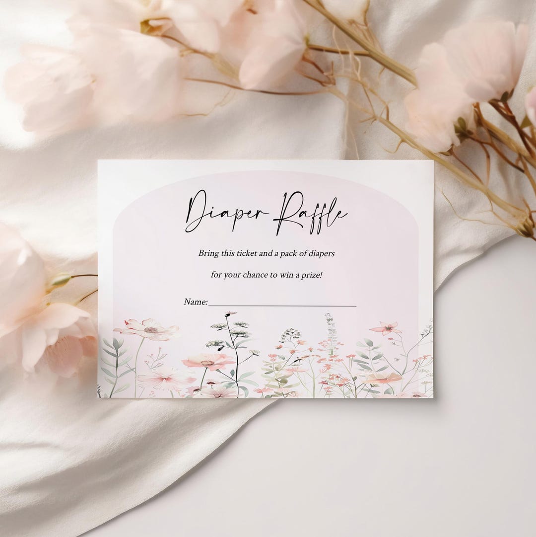Wildflower Diaper Raffle Card, Printable Diaper Request Card, Pink ...