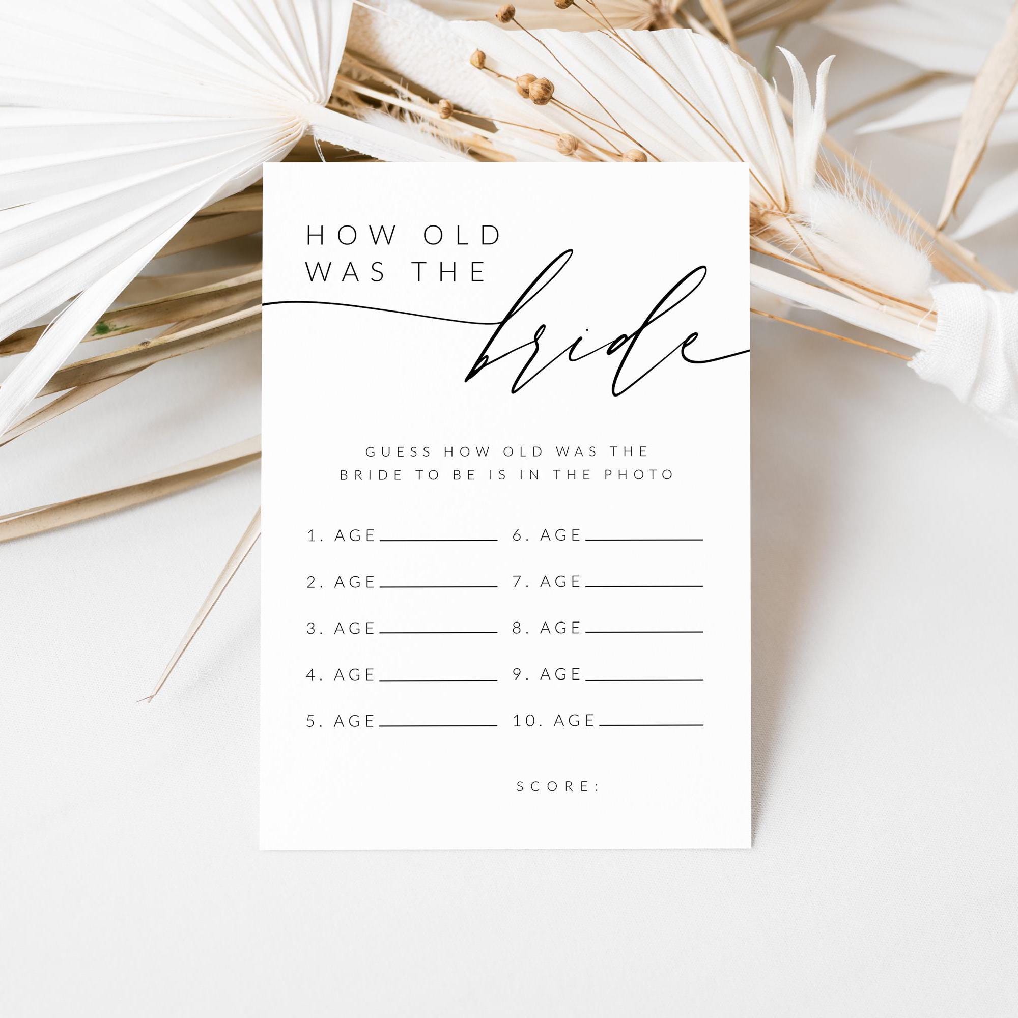 How Old Was the Bride Game Printable | Bridal Shower Game Template ...