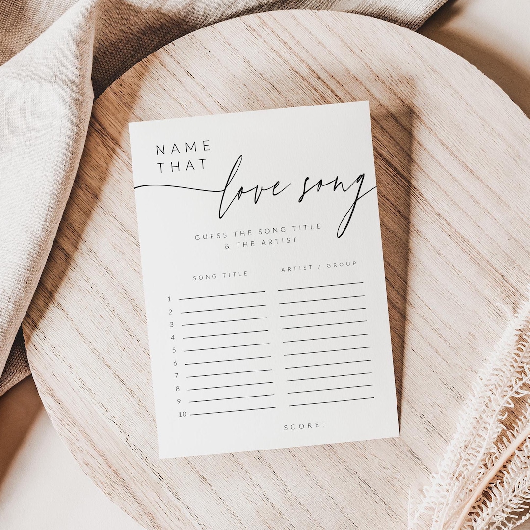Name That Love Song Game | Printable Bridal Shower Song Game Template ...