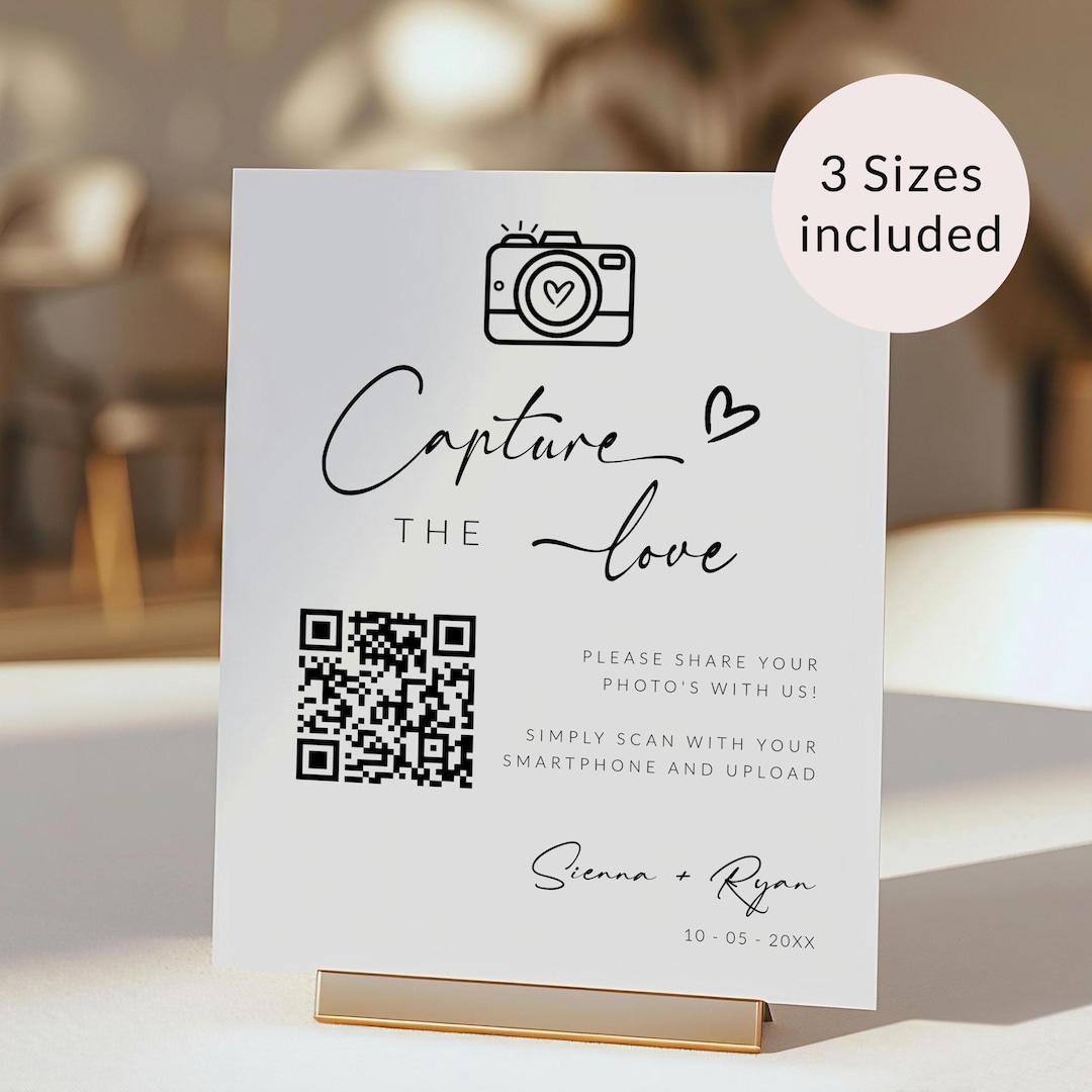 Capture the Love Wedding QR Code Sign, Wedding Sign, Wedding Photo Sign ...