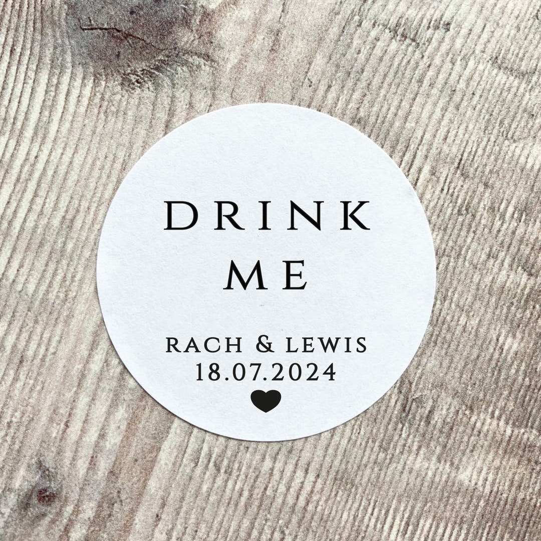 Drink Me Stickers, Personalised Wedding Favour Stickers, Shot Glass ...