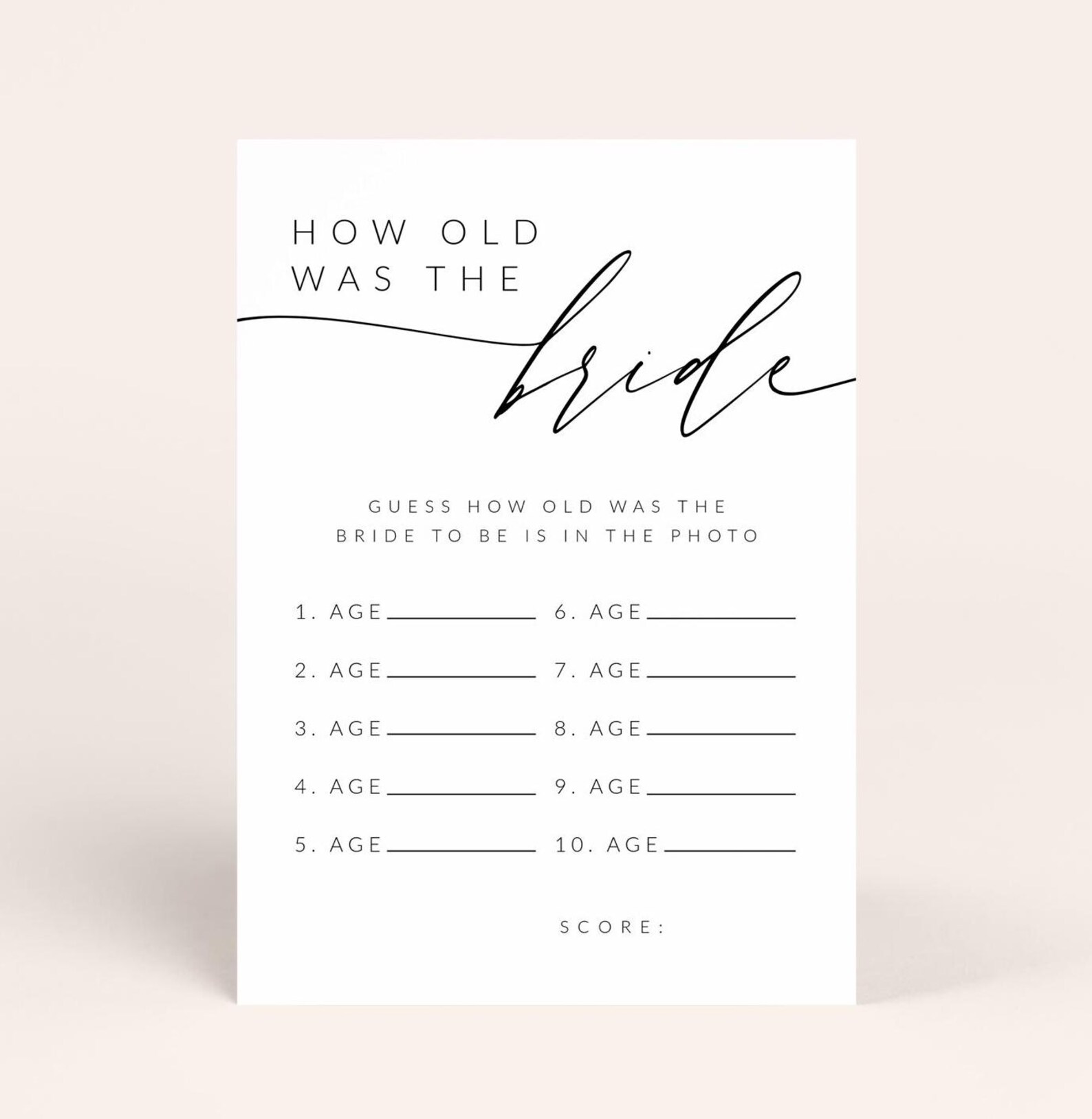 How Old Was the Bride Game Printable | Bridal Shower Game Template ...