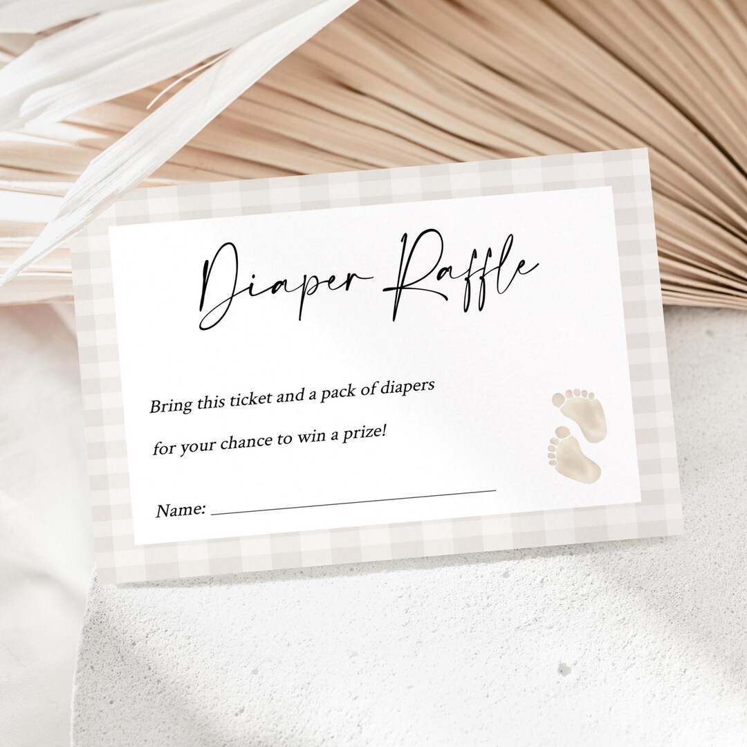 Diaper Raffle Card, Printable Diaper Request Card, Beige Gingham Nappy ...