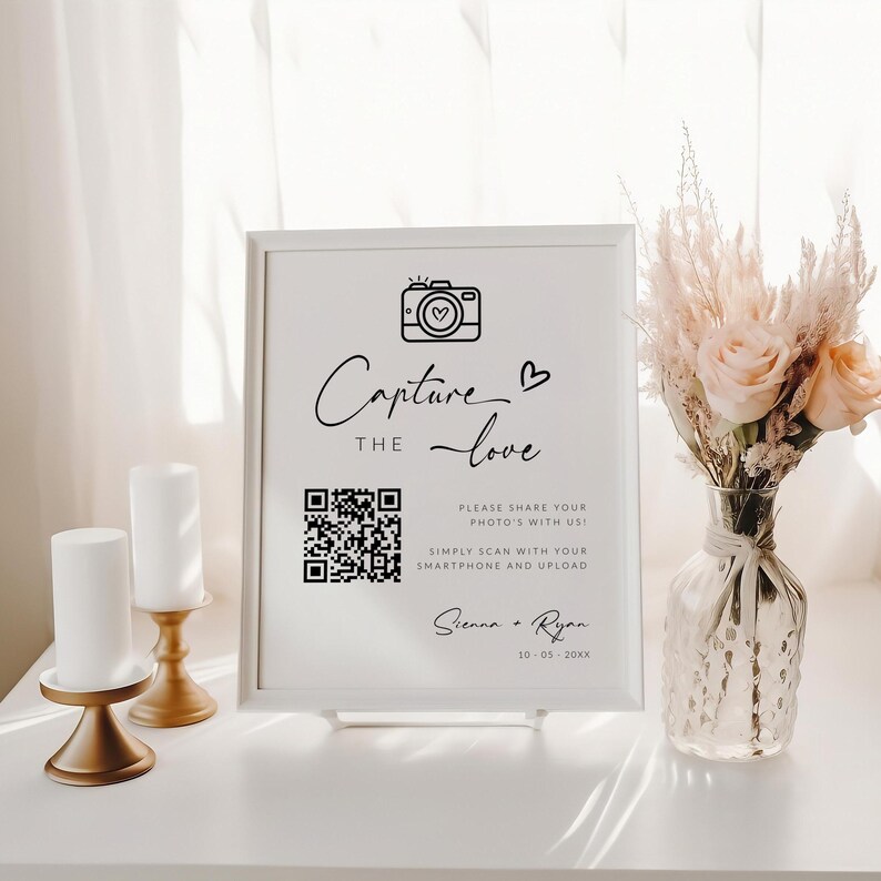 Capture the Love Wedding QR Code Sign, Wedding Sign, Wedding Photo Sign ...