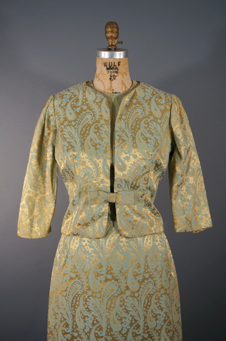 1960s Gold and Light Blue Brocade Party Dress With Matching Jacket - Etsy
