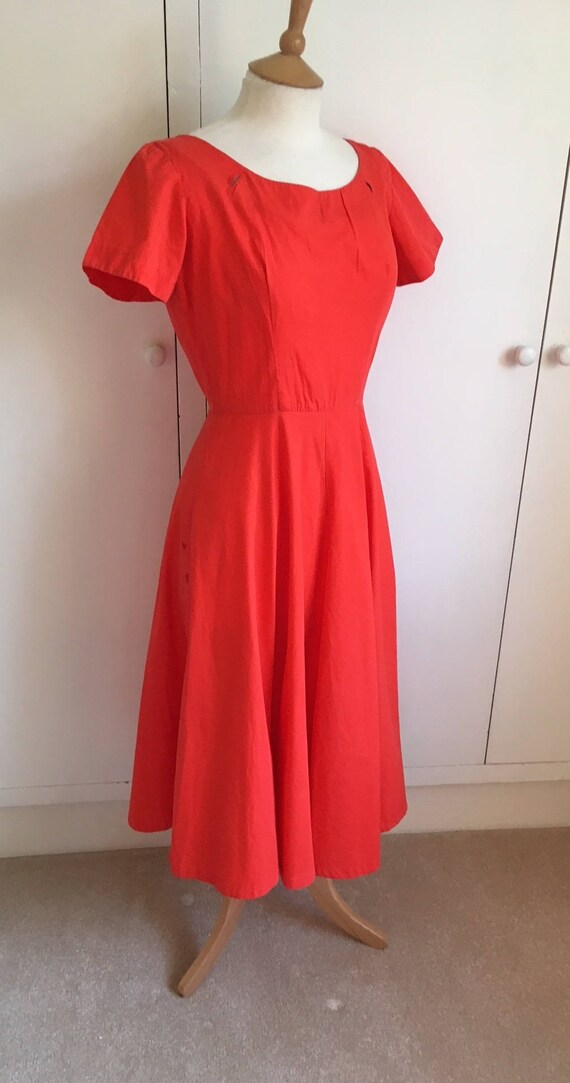 Gorgeous Fiery Red/Orange 1950's fit and flare dres… - Gem
