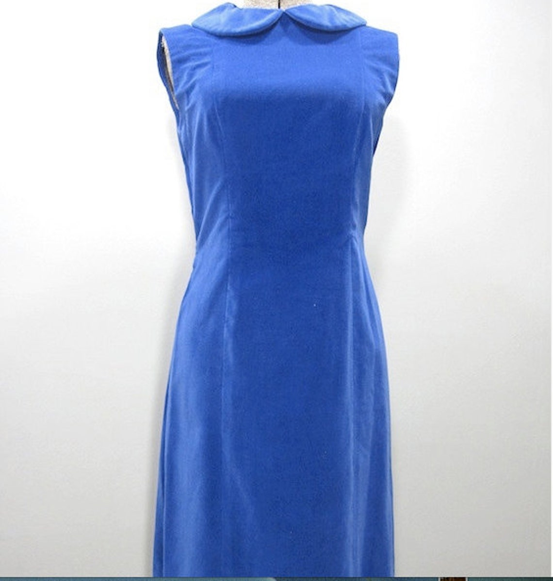 1960s Vintage Electric Blue Velvet Shift Dress With Peter Pan Collar - Etsy